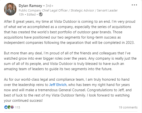 Significant C-Suite Transitions at Vista Outdoor - InsideArbitrage