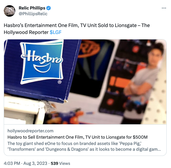 Lions Gate to Acquire eOne - InsideArbitrage Friday Wrap - InsideArbitrage