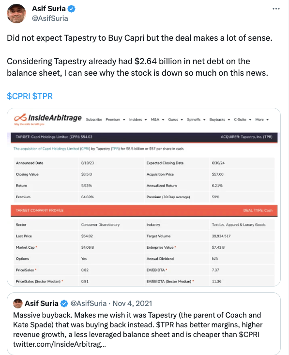 Tapestry + Capri Creates a Luxury Powerhouse - InsideArbitrage Friday ...