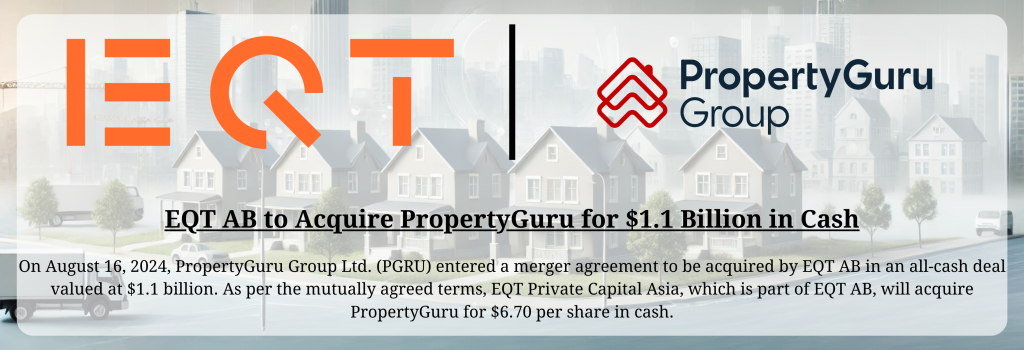 EQT AB to Acquire PropertyGuru for $1.1 Billion in Cash - InsideArbitrage