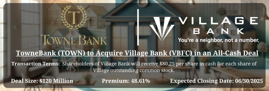 TowneBank to Acquire Village Bank for $120 Million in an All-Cash Deal ...