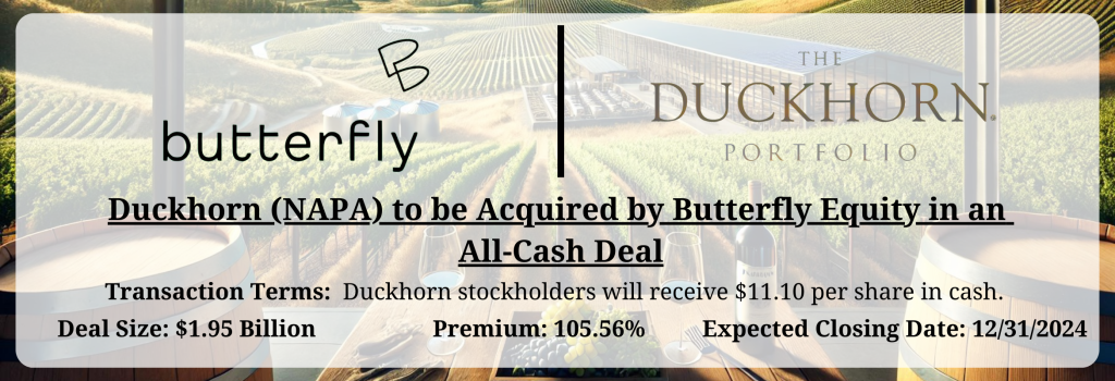 Wine Maker Duckhorn to be Acquired by Butterfly Equity for $1.95 ...