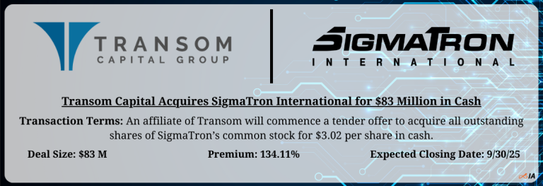 Transom Capital Acquires SigmaTron International for $83 Million in ...